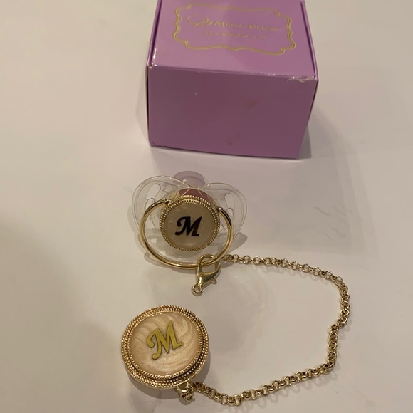 Accessories | Bling Fancy Pacifier And Clip Gold Clear M Letter | Poshmark